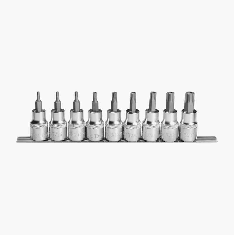Torx bit sockets for safety bolt, 1/2", 9 pcs. - Biltema.dk