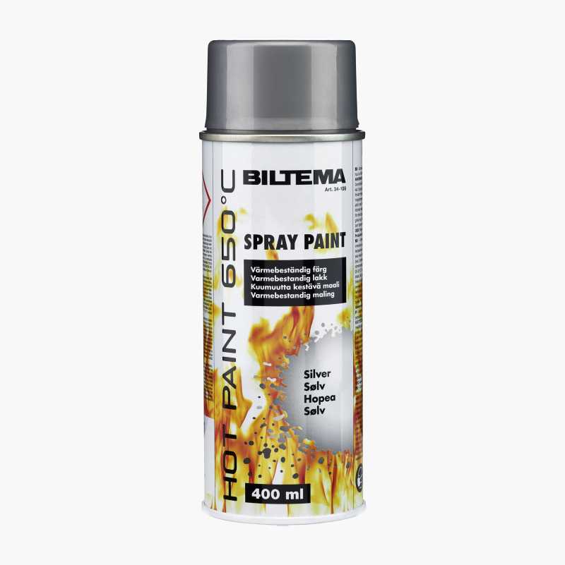 Heat-resistant paint, silver, 400 ml - Biltema.dk