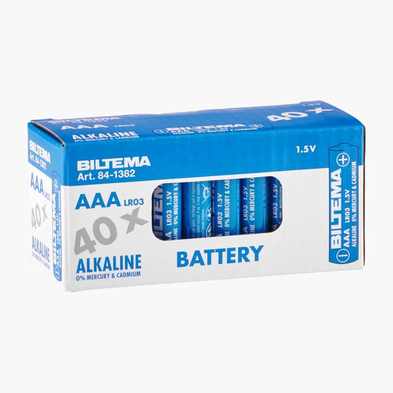 AAA alkaliske batterier/LR03, 40-pak - Biltema.dk