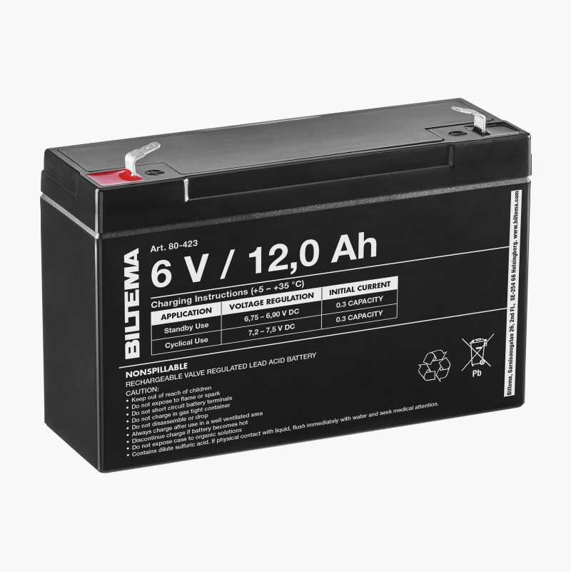 Blyakkumulator, 6 V, 12 Ah, 151 x 50 x 94 mm - Biltema.dk