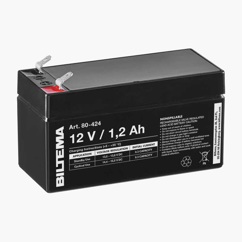 Lead accumulator, 12 V, 1,2 Ah, 97 x 43 x 53 mm - Biltema.se