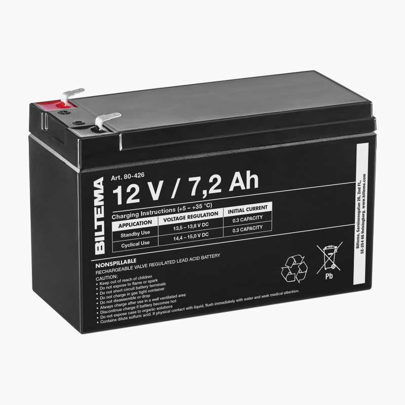 Blybatteri, 12 V, 7,2 Ah, 151 x 65 x 94 mm - Biltema.no