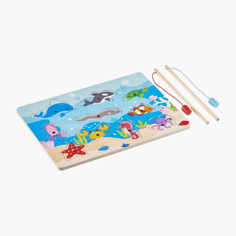 Fiskespil og puslespil af træ med magneter - Biltema.dk