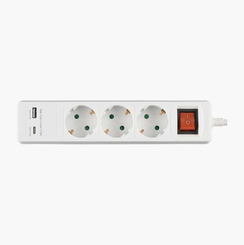3-way multi-socket with USB-A/C port - Biltema.fi