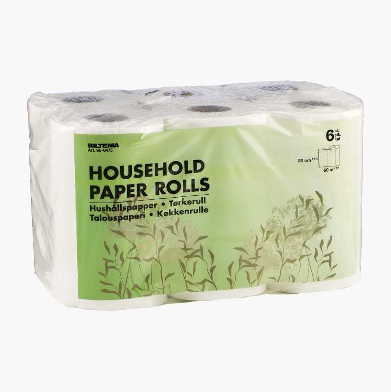 Tørkepapir, 6-pakning, 60 meter/rull - Biltema.no