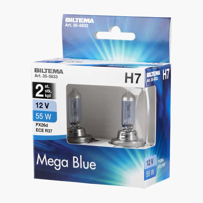 Halogenpære Mega Blue, H7, 12 V, 55 W, 2 stk. - Biltema.dk
