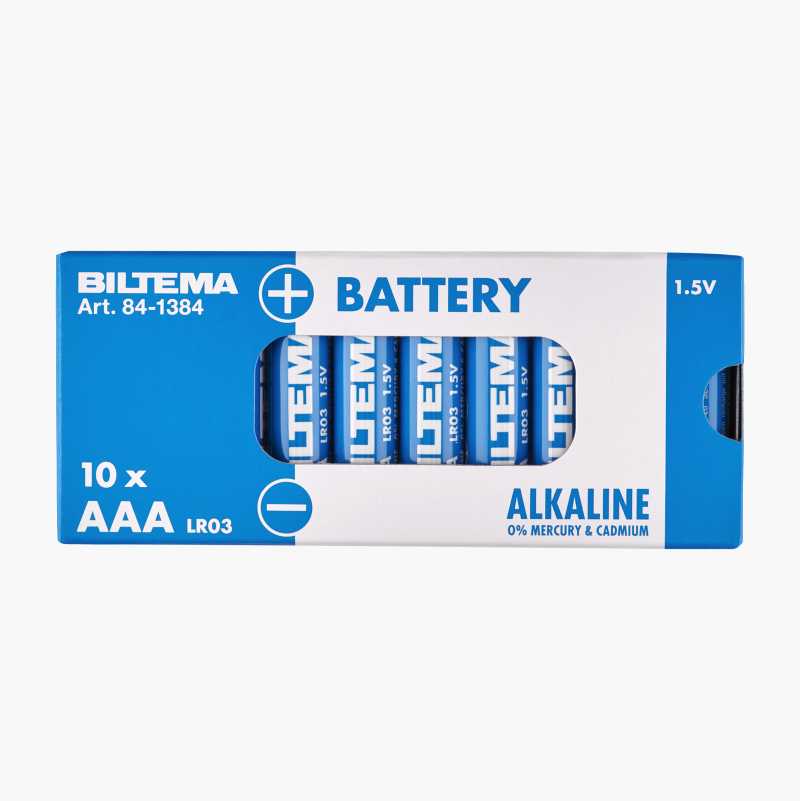 AAA alkaliske batterier/LR03, 10-pak - Biltema.dk