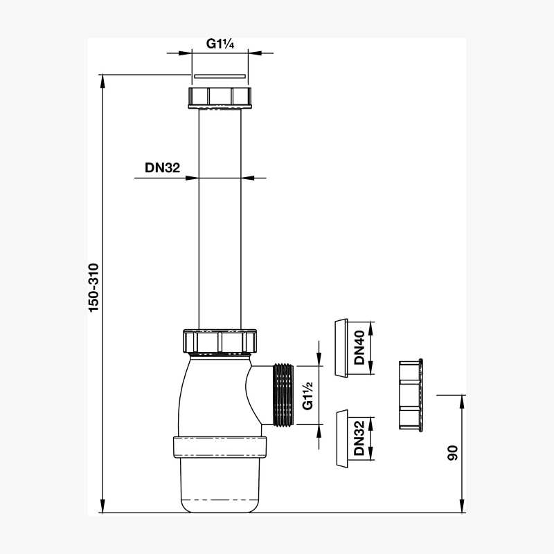 Water trap, side outlet, 1 ¼” (R32) x Ø 32/40 mm - Biltema.fi