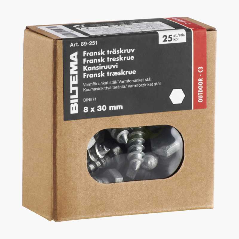 French wood screw, 8 x 30 mm, 25 pcs - Biltema.no