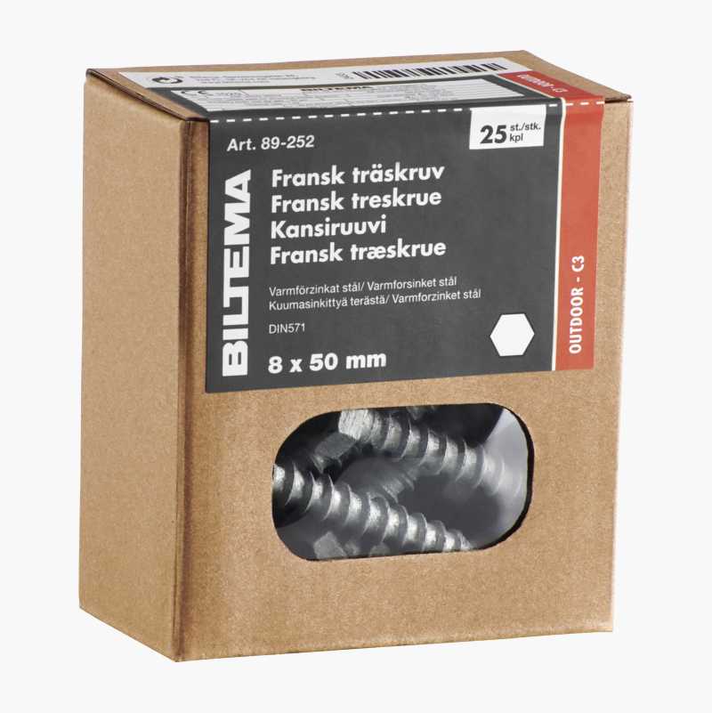 French wood screw, 8 x 50 mm, 25 pcs - Biltema.no