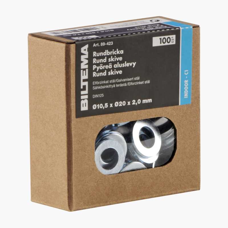 Rund skive M10 x 20 mm, elforzinket, 100 stk. - Biltema.dk